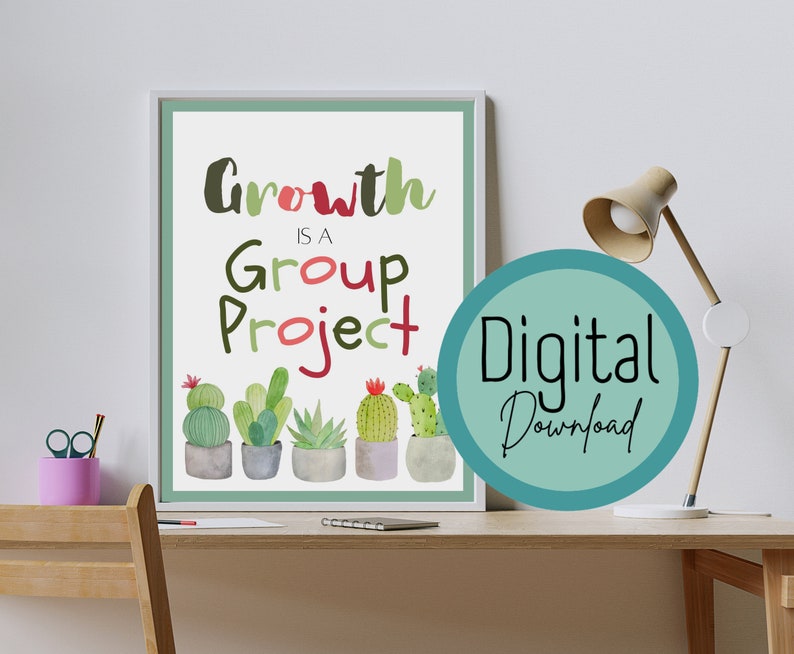Watercolor Cactus Classroom Poster: Growth is a Group Project (digital ...