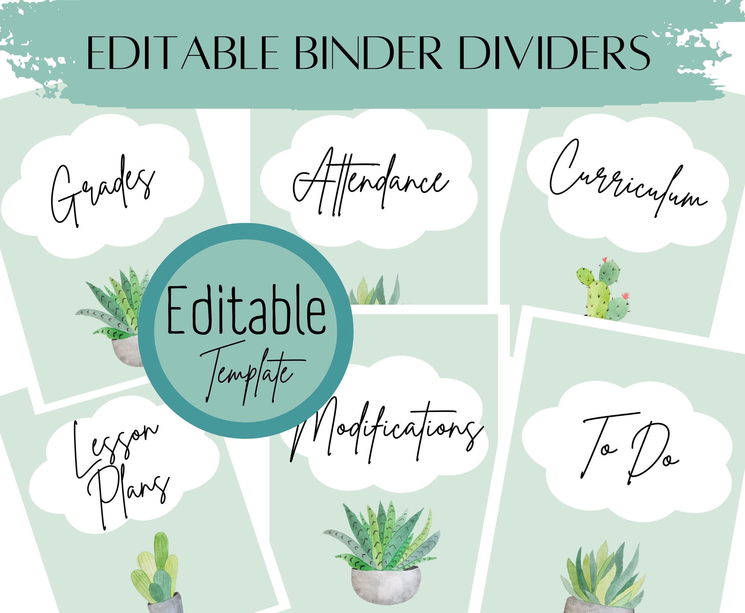 EDITABLE Teacher Binder Cover and Dividers | Cactus Classroom Binder ...