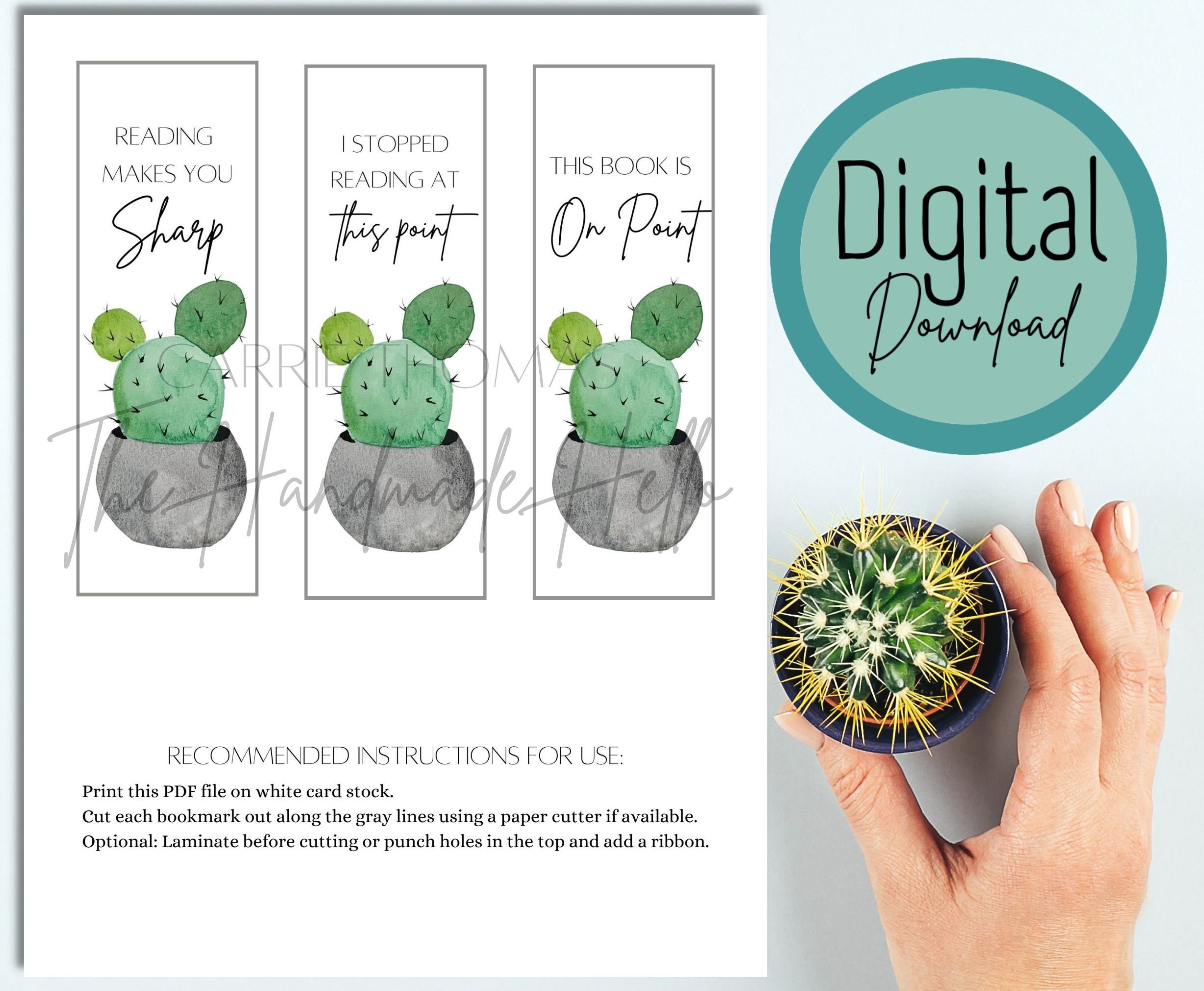 Printable Cactus Bookmark Set Instant Download Bookmark - Etsy