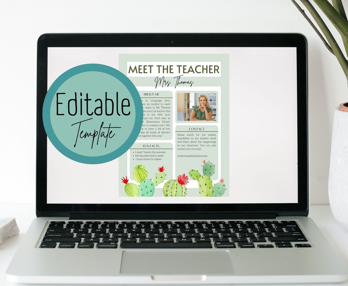 Watercolor Cactus Theme "meet the Teacher" Template | Customize ...