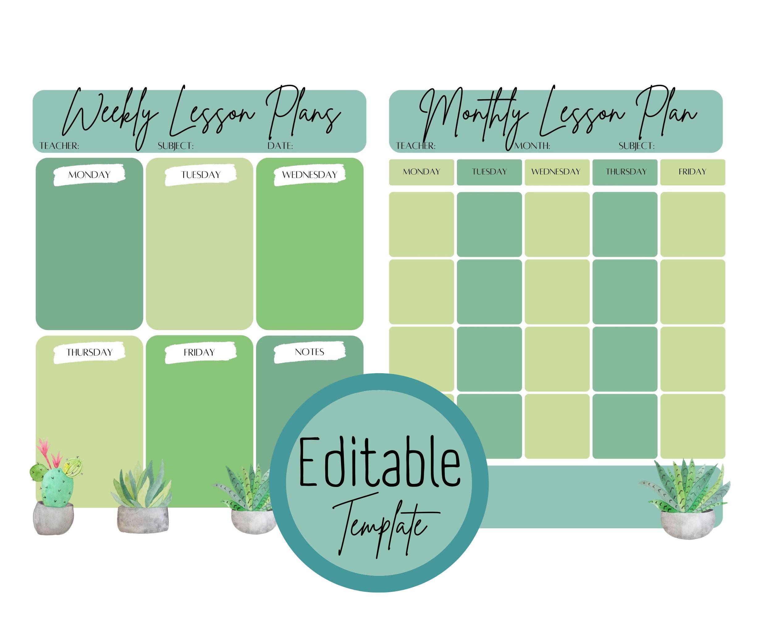 Editable Teacher Planner Bundle Watercolor Cactus Teacher - Etsy