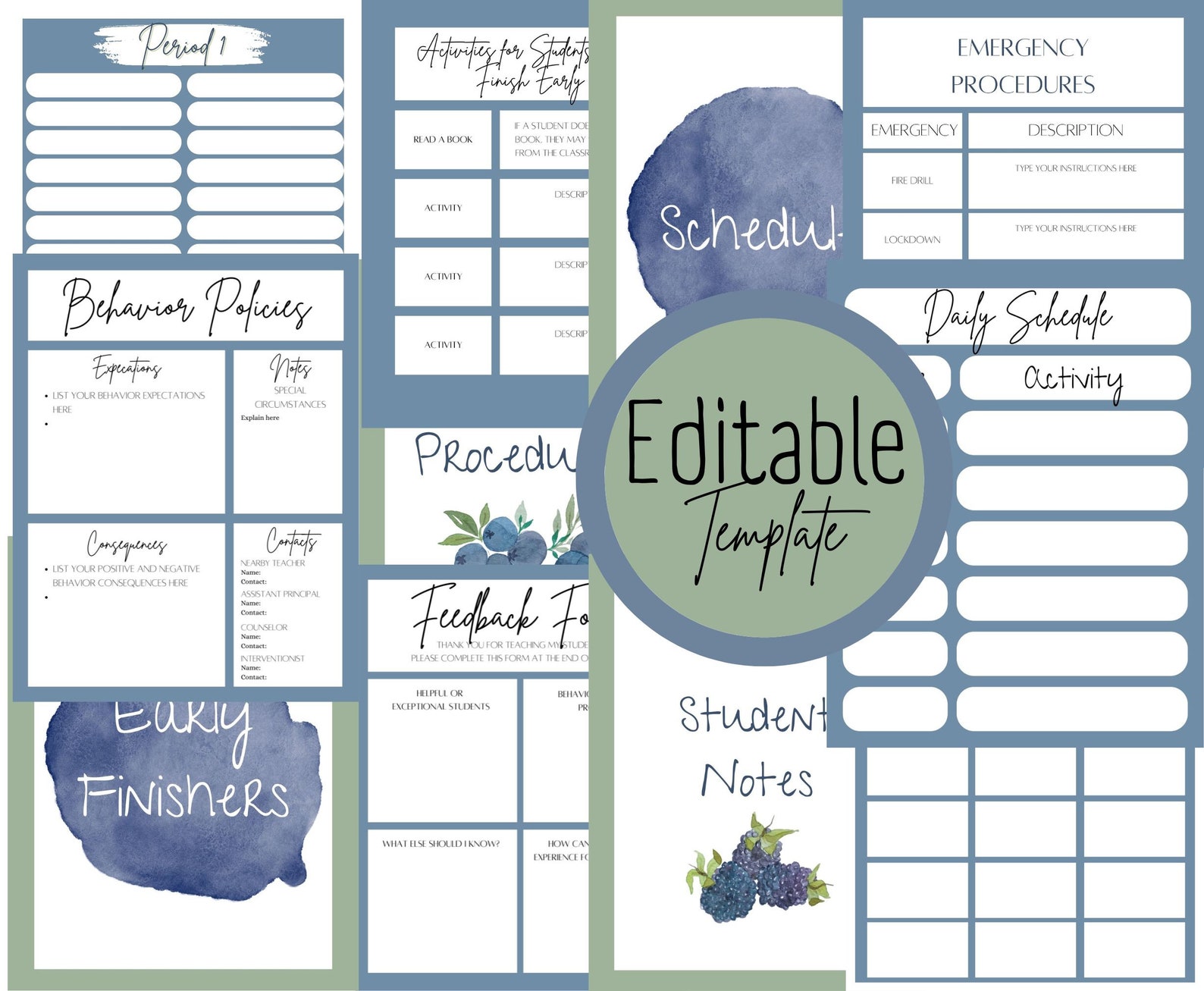 Editable Substitute Binder Template: Classroom Planner (canva Digital ...