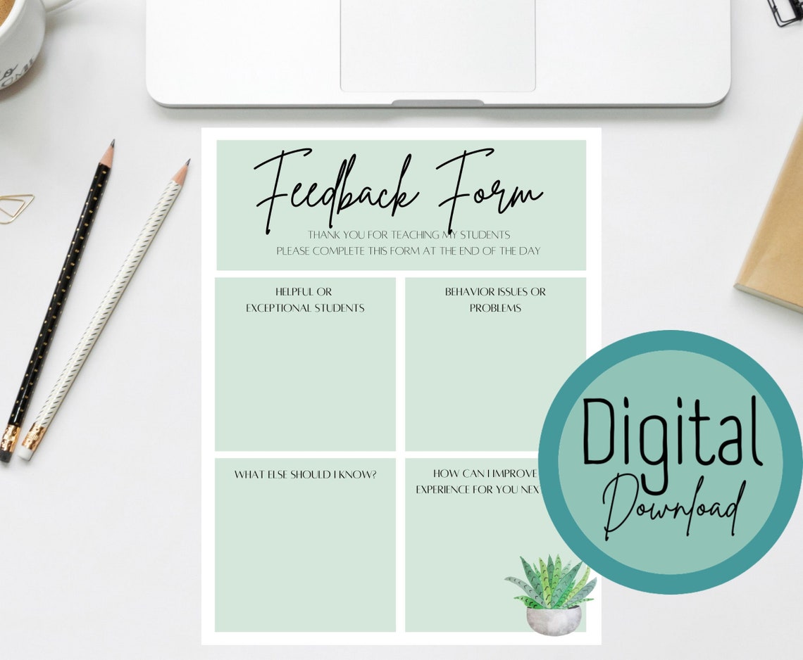 Printable Substitute Feedback Form | Cactus Themed Sub Communication ...