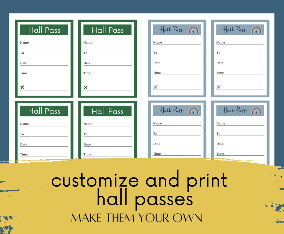 Editable Student Hall Pass Template: Classroom Printable (PDF) - Etsy