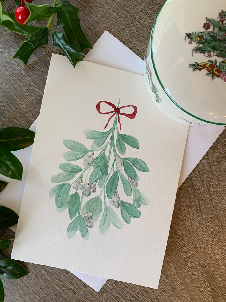 Set of 5 Hand Painted Christmas Cards Watercolor Holiday Card Set ...