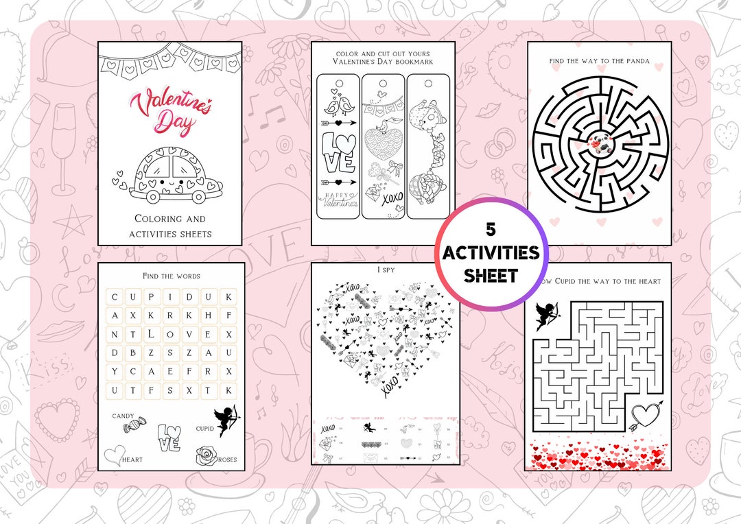 DIGITAL Printable Valentine's Day Activities Sheets for Kids - Etsy