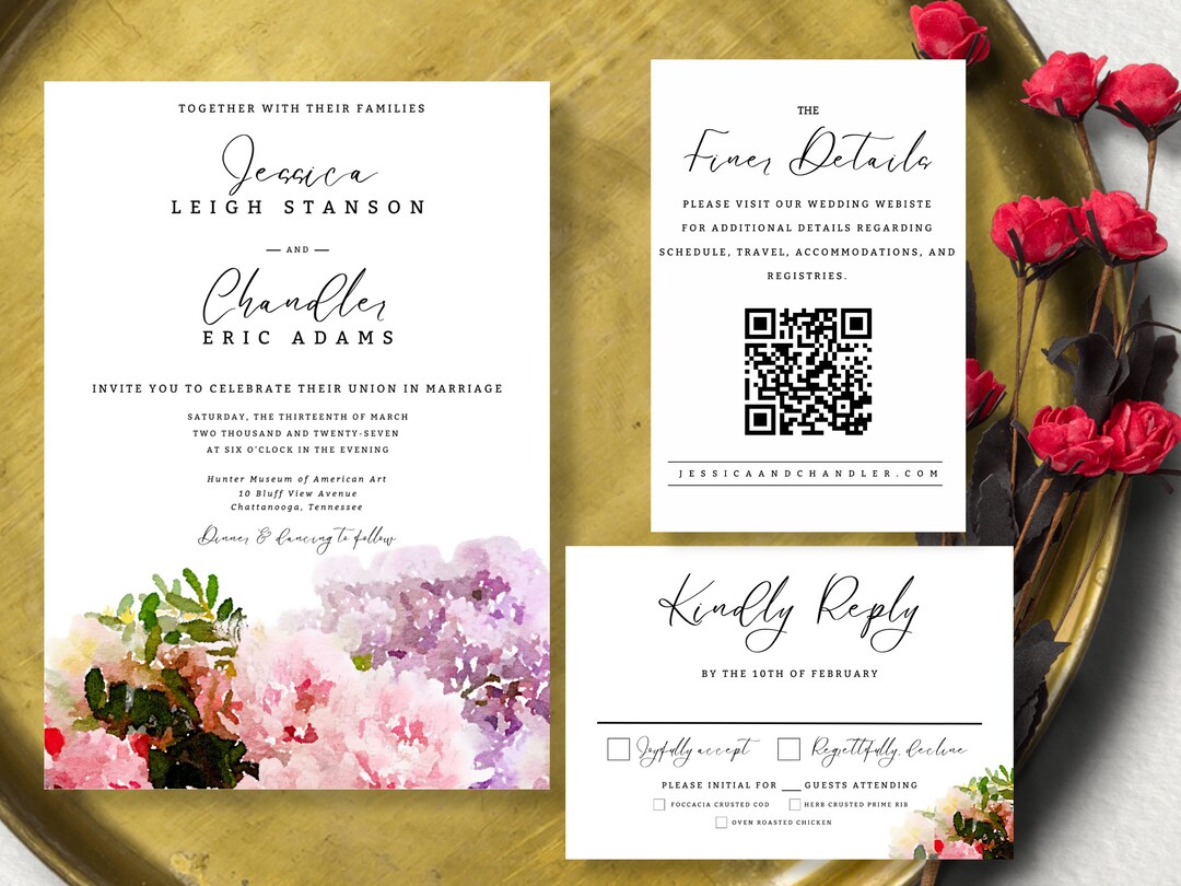 Wedding Invitation Template Set - Etsy