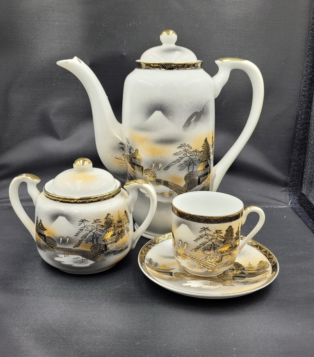 Kutani China Handpainted in Japan Egg Shell Teapot, Sugar and Tea Cup ...
