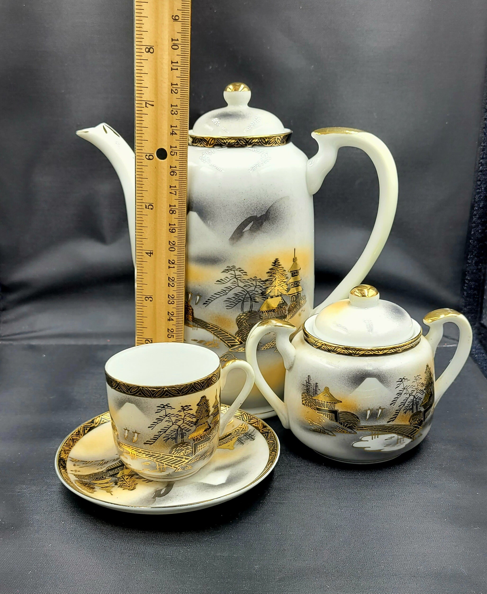 Kutani China Handpainted in Japan Egg Shell Teapot, Sugar and Tea Cup ...