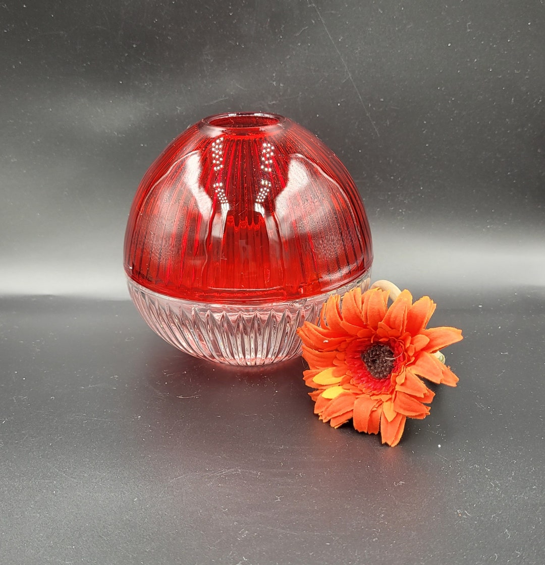 Fairy Light Red and Clear Glass Ribbed Round. - Etsy