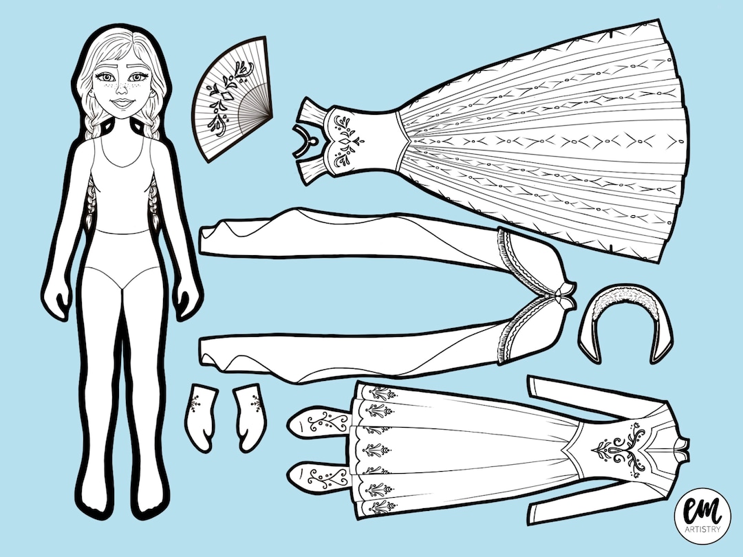 Coloring Printable Elsa And Anna Paper Dolls Elsa Paper Doll Etsy UK