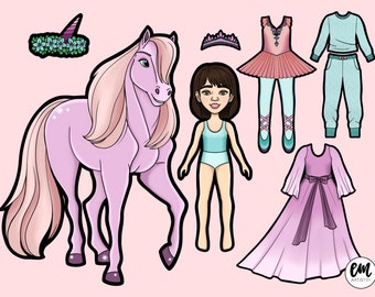 Ava & Pony Paper Doll Colouring Page - Etsy