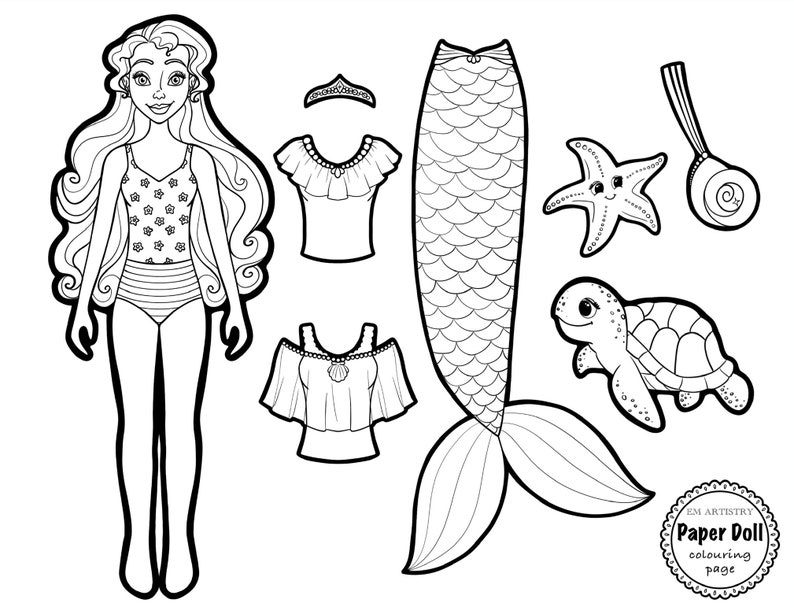Paper Doll Pdf - Fairy Drawing - Mermaid Dress - Colouring Sheets ...