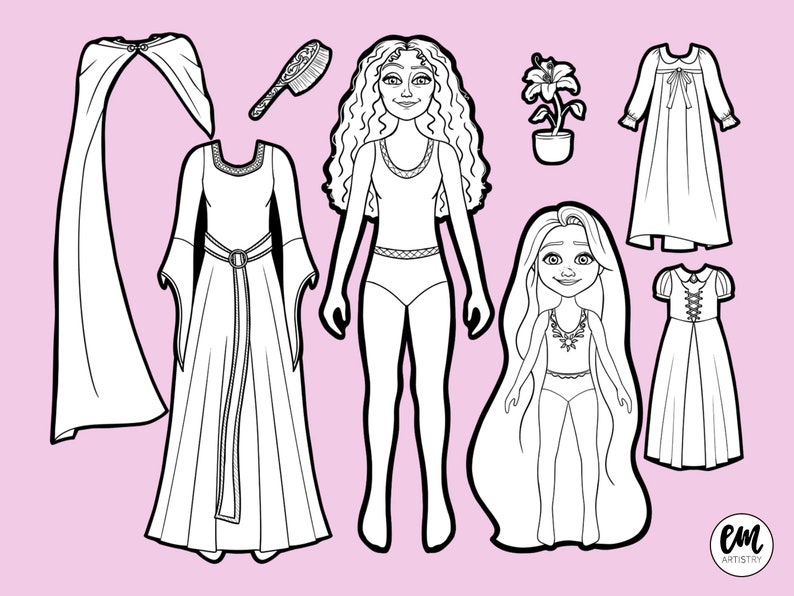 Rapunzel Paper Dolls - Etsy