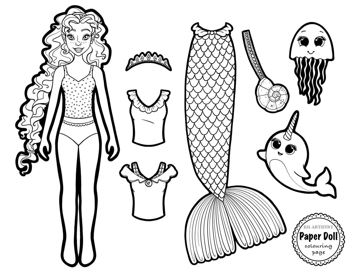 Mermaid Paper Doll - Paper Dolls Printable - Colouring Pages - Fairy ...