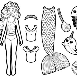 Mermaid Paper Doll - Paper Dolls Printable - Colouring Pages - Fairy ...
