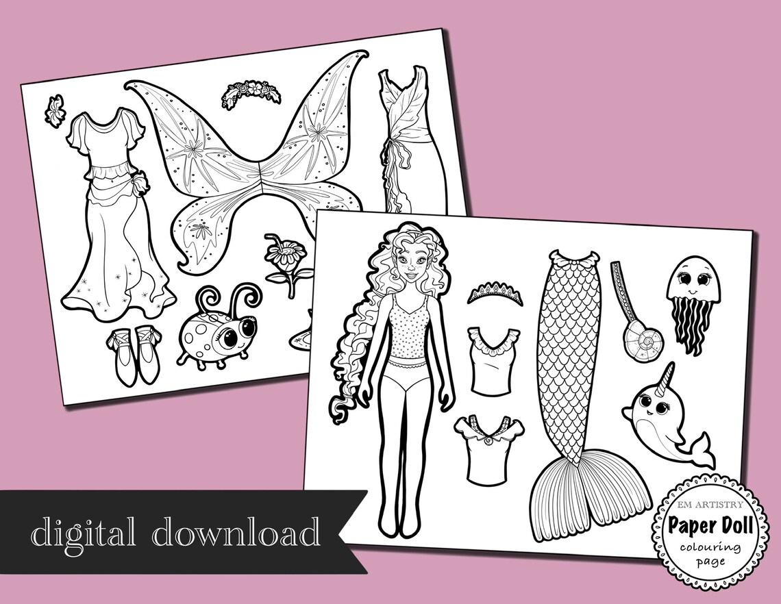 Mermaid Paper Doll - Paper Dolls Printable - Colouring Pages - Fairy ...