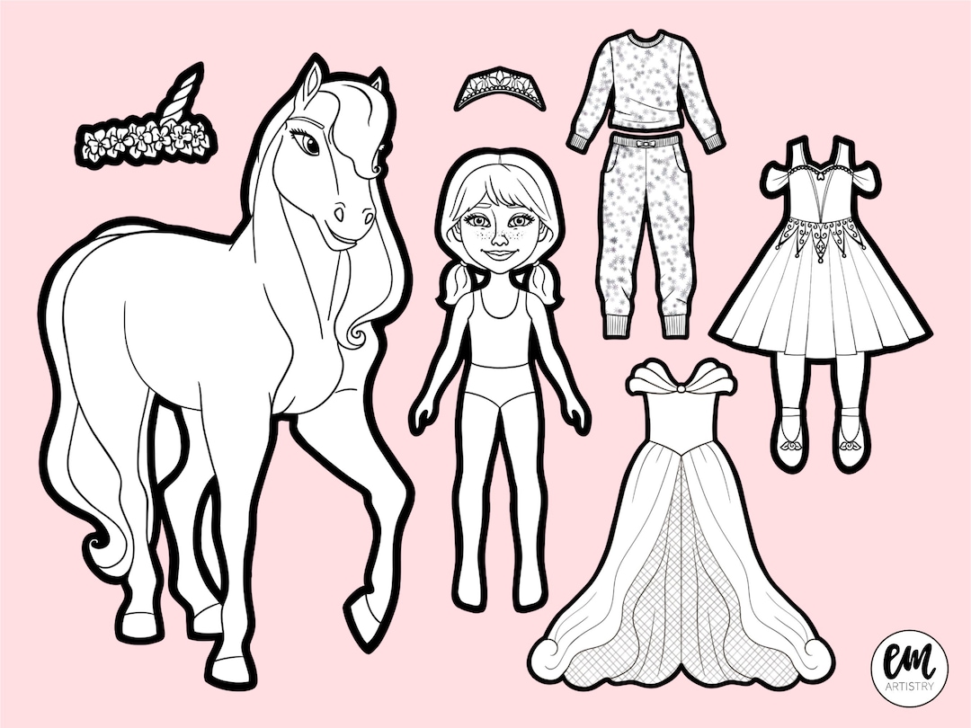 Mia & Pony Paper Doll Colouring Page - Etsy