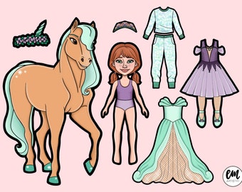 Ava & Pony Paper Doll Colouring Page - Etsy