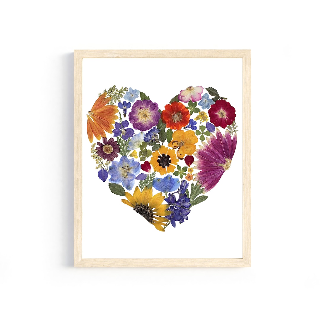 Rainbow Heart Pressed Flower Art Print - Botanical Wall Decor - Etsy