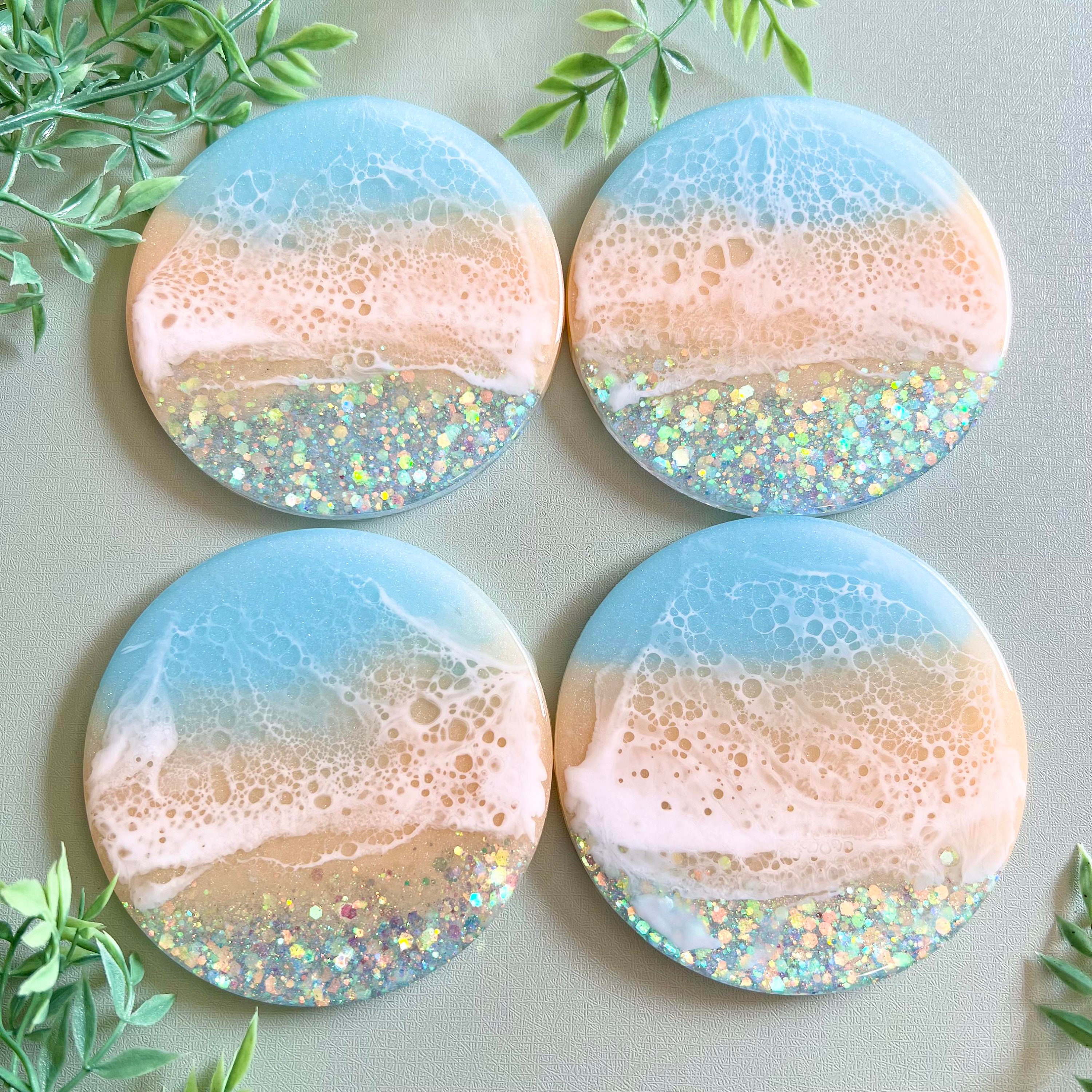 Peach Sunset Glittery Ocean Coasters Beach House Decor Housewarming ...