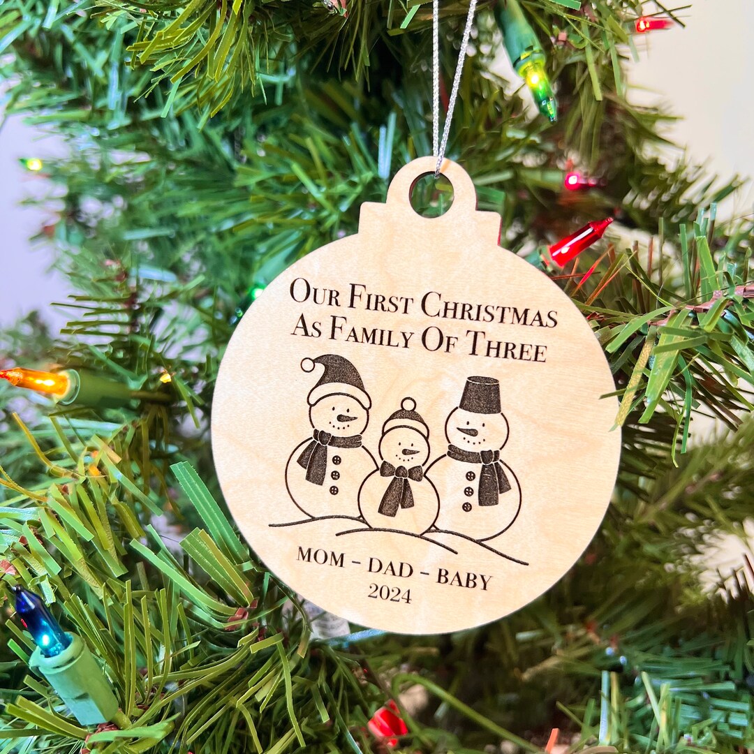 First Christmas as Family of Three Christmas Snowman Family Design Wood ...