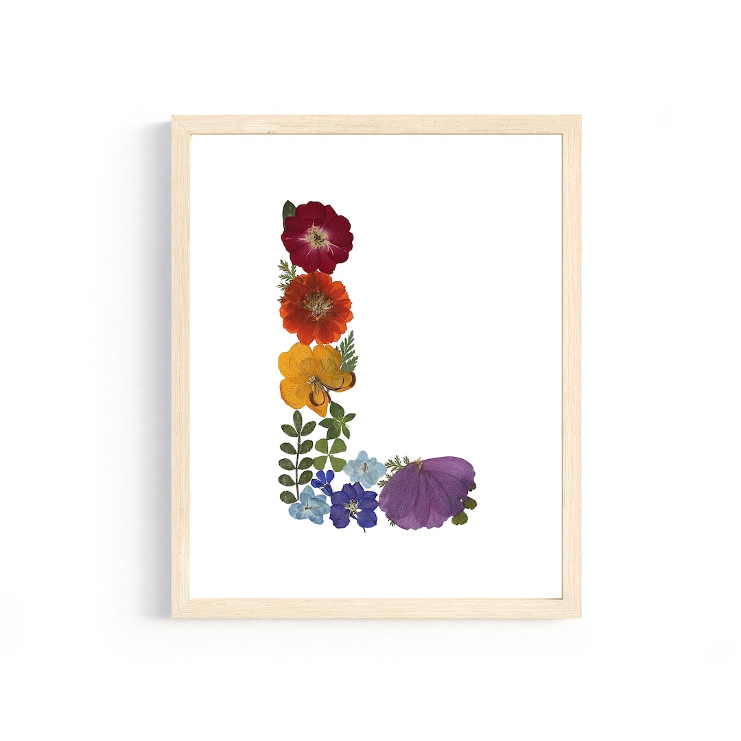 Rainbow Letter L Pressed Flower Art Print - Monogram Botanical Wall ...