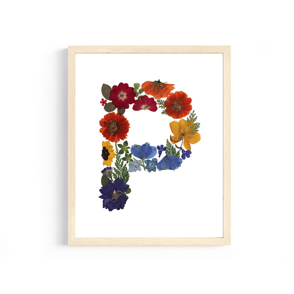 Rainbow Letter P Pressed Flower Art Print - Monogram Botanical Wall ...