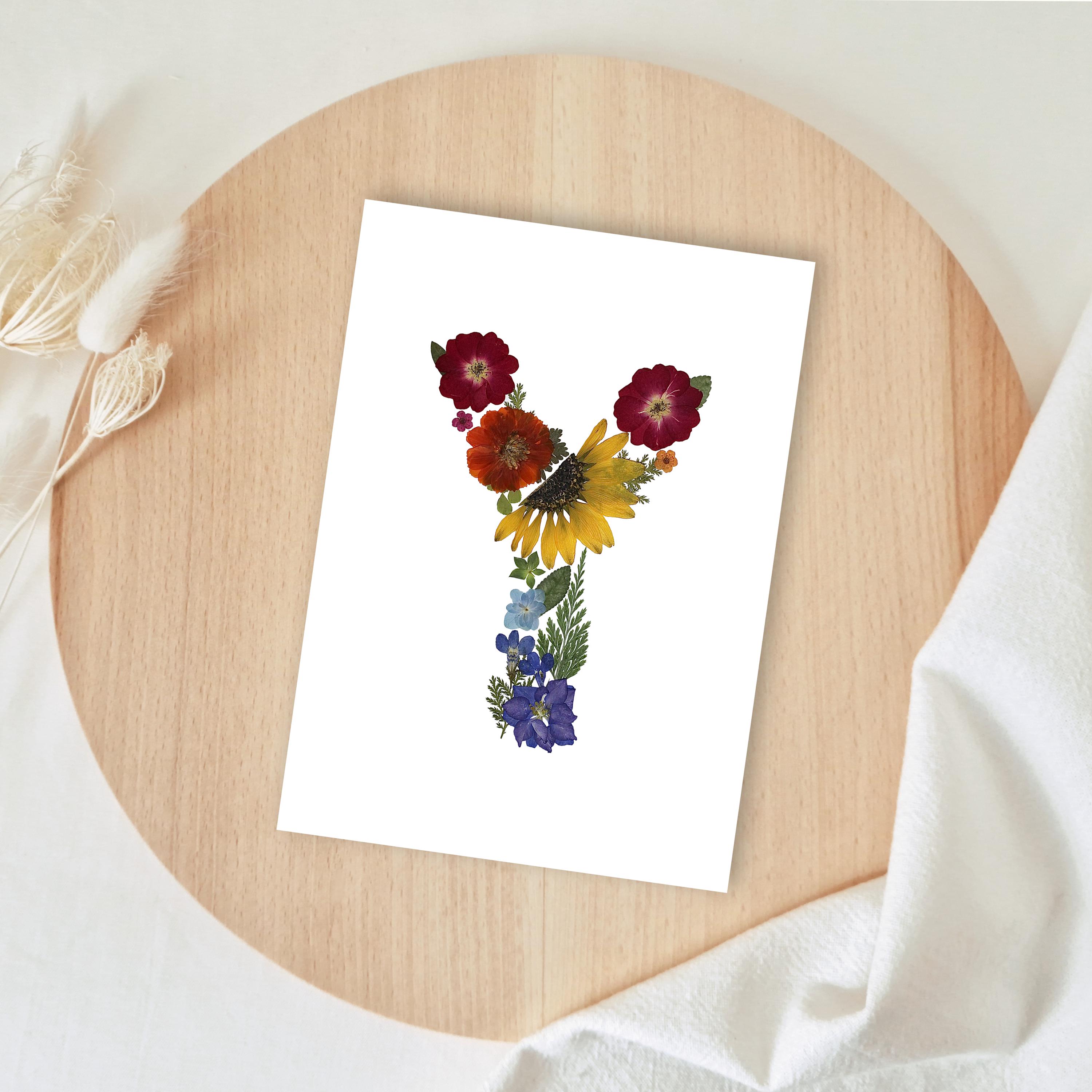 Rainbow Letter Y Pressed Flower Art Print - Monogram Botanical Wall ...