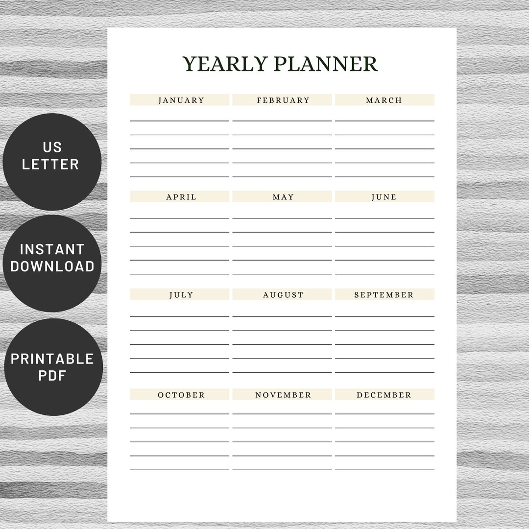 Printable Planner ,yearly Planner Printable, Yearly Agenda, Yearly ...
