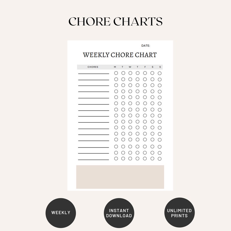 Chore Chart Printable Chore Chart Daily Chore Chart Weekly | Etsy