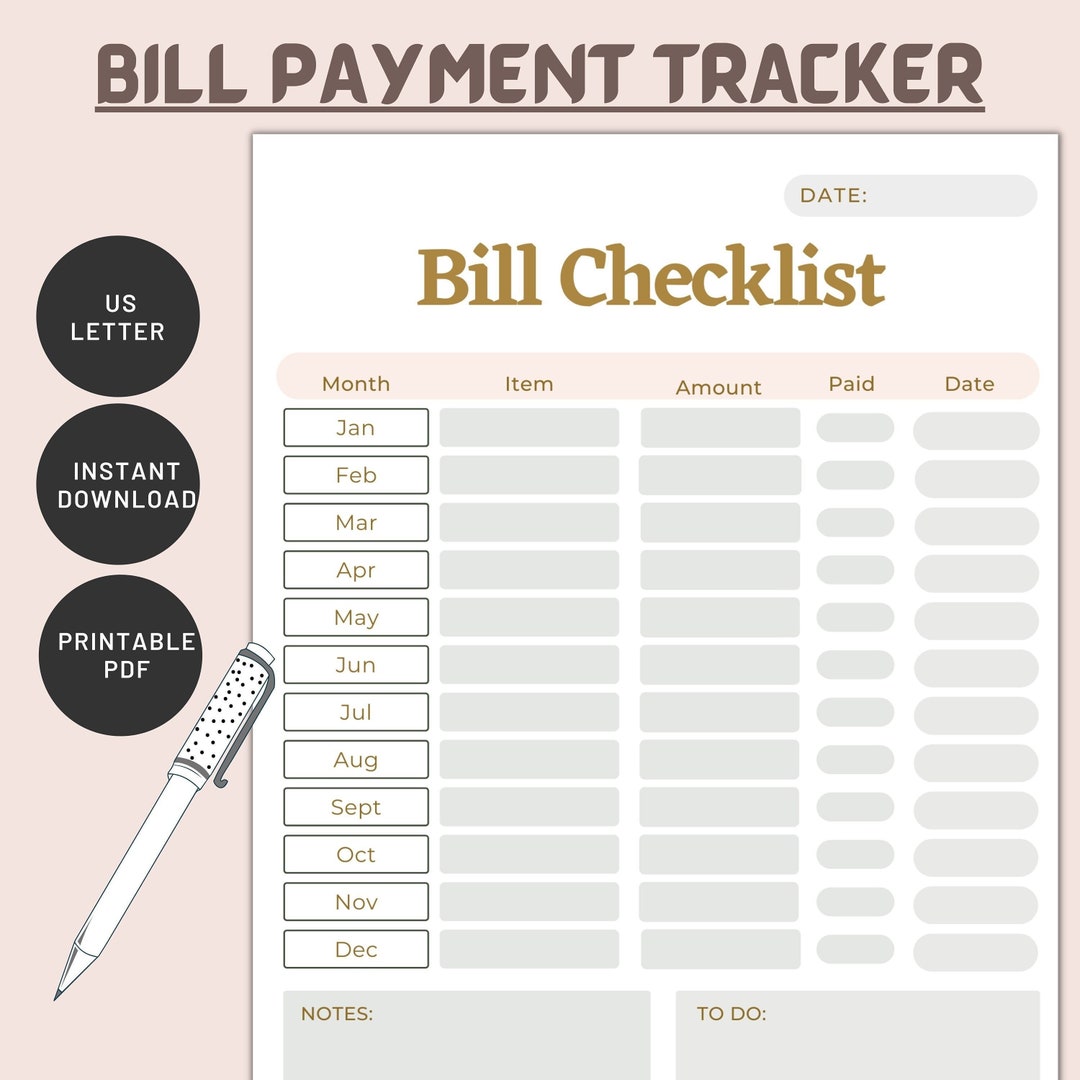 Bill Payment Checklist , Bill Payment, Bill Payment Tracker, Bill ...