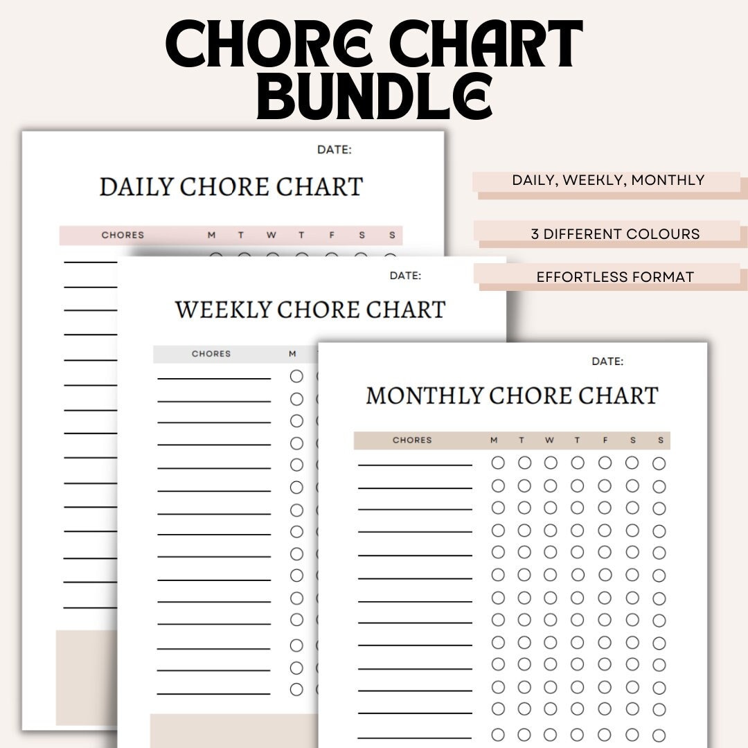 Chore Chart, Printable Chore Chart, Daily Chore Chart, Weekly Chore ...
