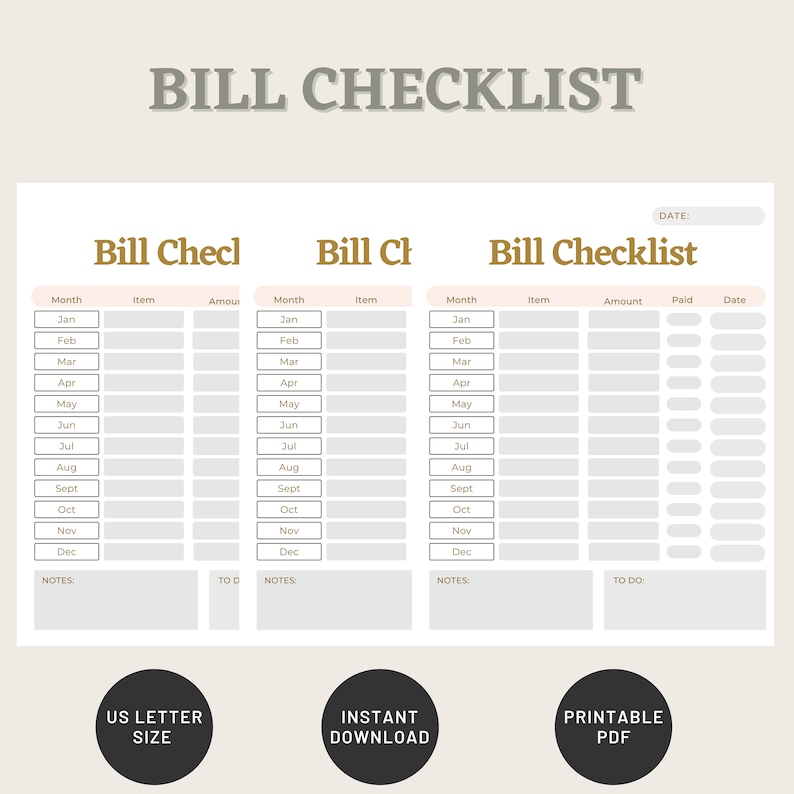 Bill Payment Checklist Bill Payment Bill Payment Tracker | Etsy