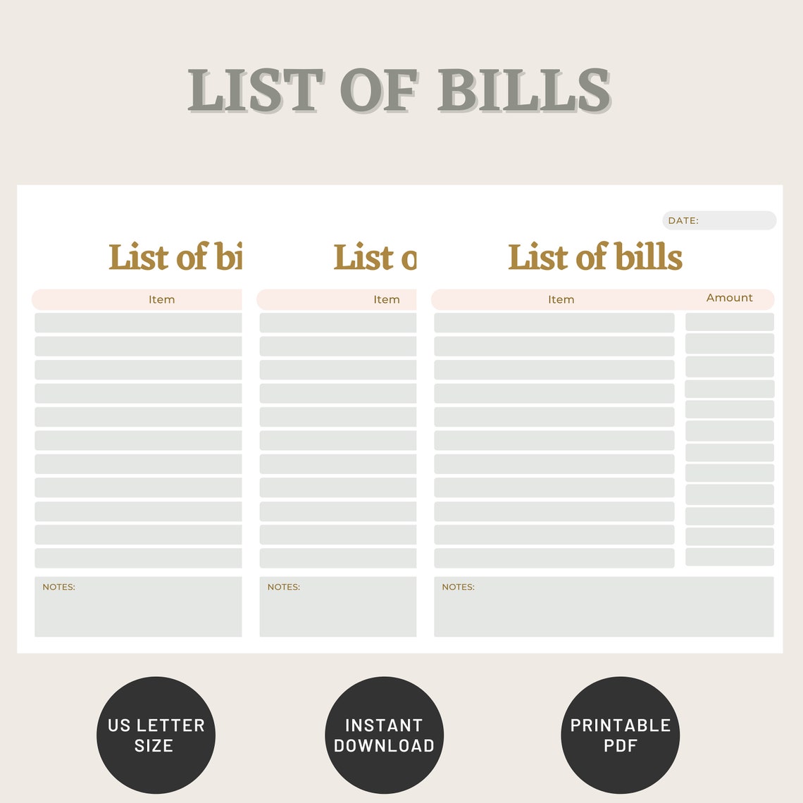 Bill Payment Checklist Bill Payment Bill Payment Tracker | Etsy