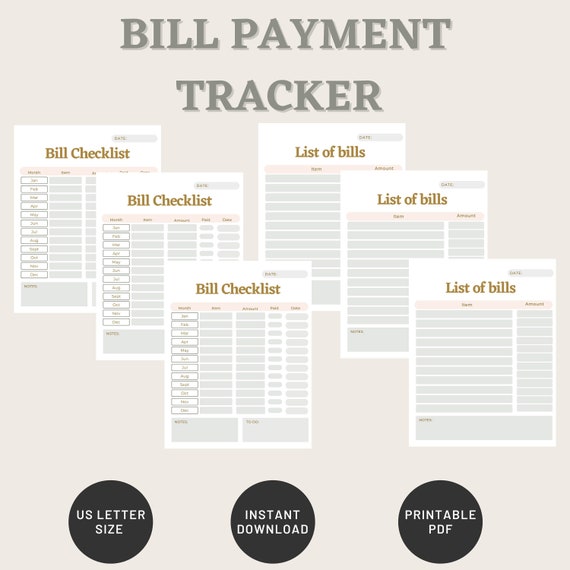 Bill Payment Checklist Bill Payment Bill Payment Tracker | Etsy