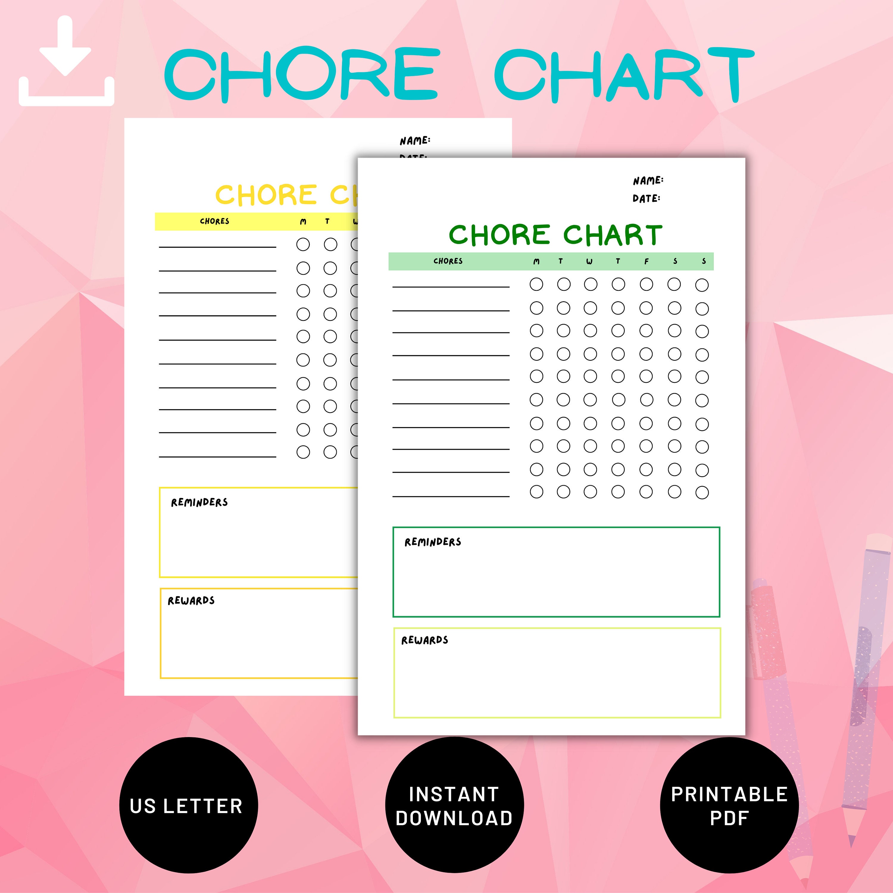 Printable Chore Chart,printable Kids Chore Chart, Chore Chart Daily ...