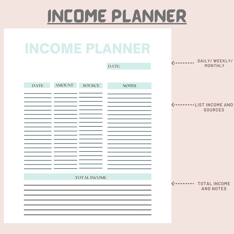 Income Tracker, Income Planner, Printable Income Planner, Monthly ...