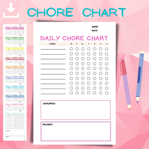 Printable Chore Chartprintable Kids Chore Chart Chore Chart | Etsy