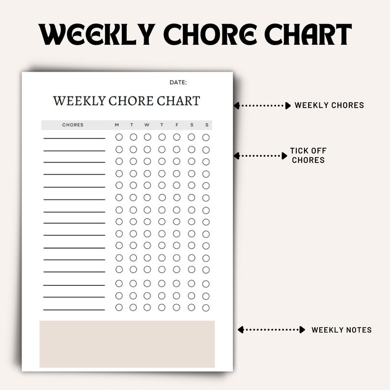 Chore Chart, Printable Chore Chart, Daily Chore Chart, Weekly Chore ...