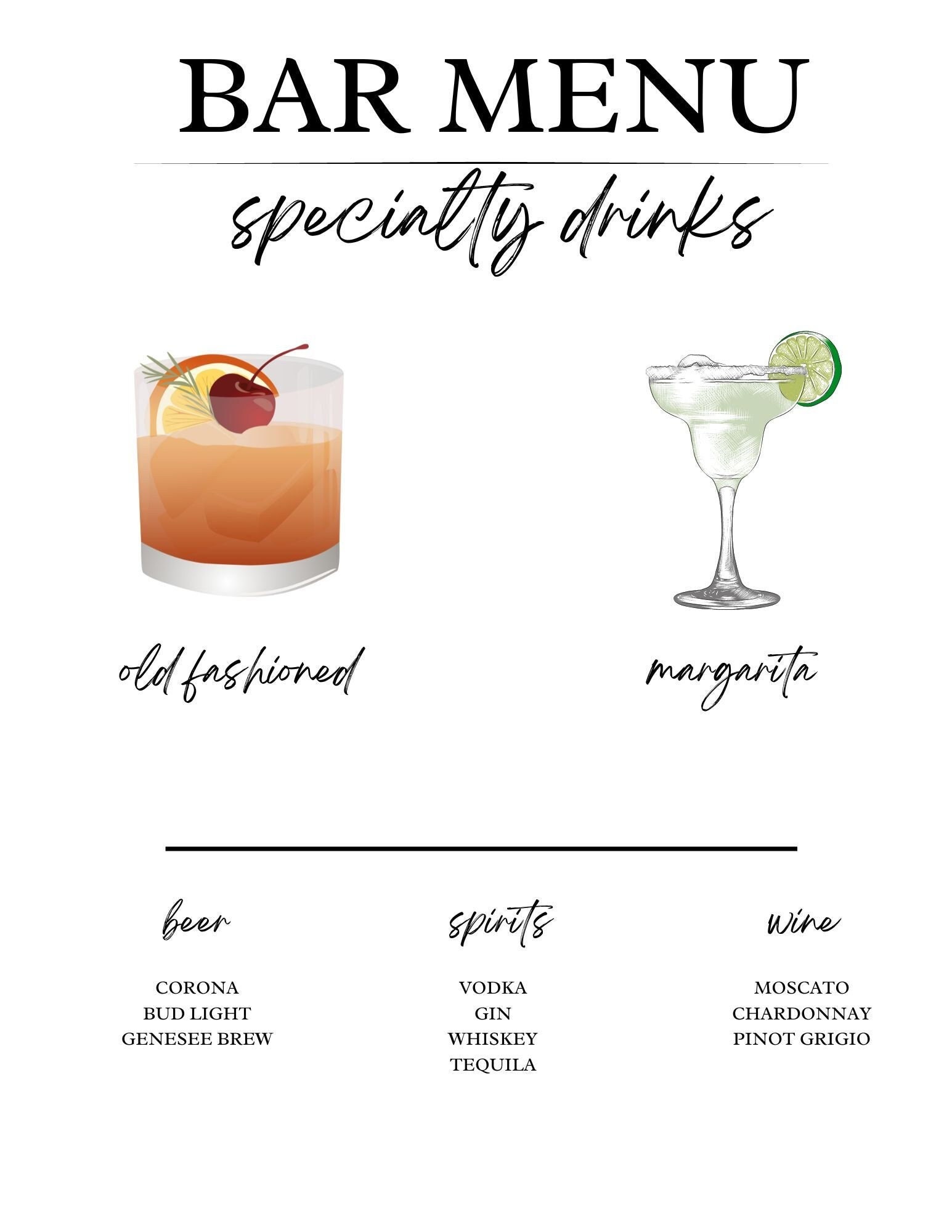 Customizable Wedding Bar Menu Template - Etsy