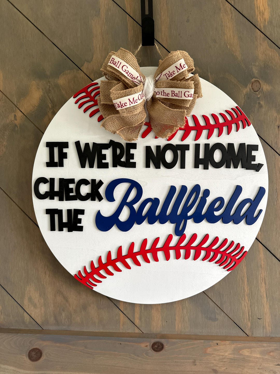 Baseball Front Door Sign - Softball Door Hanger Sign - Half Softball ...