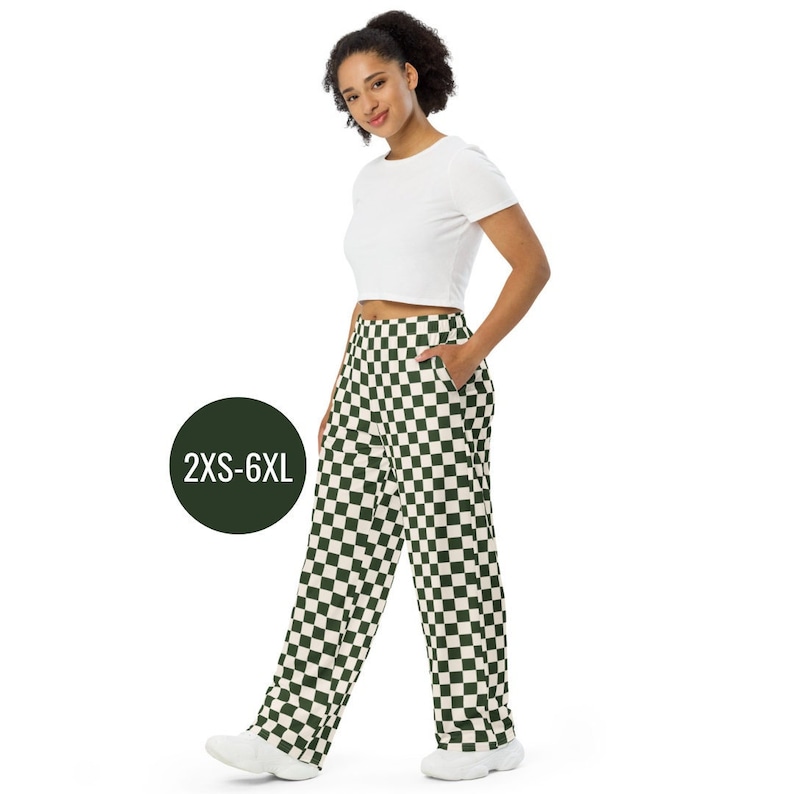 Emerald Green Checkered Wideleg Pants Unisex Wideleg Hippie - Etsy