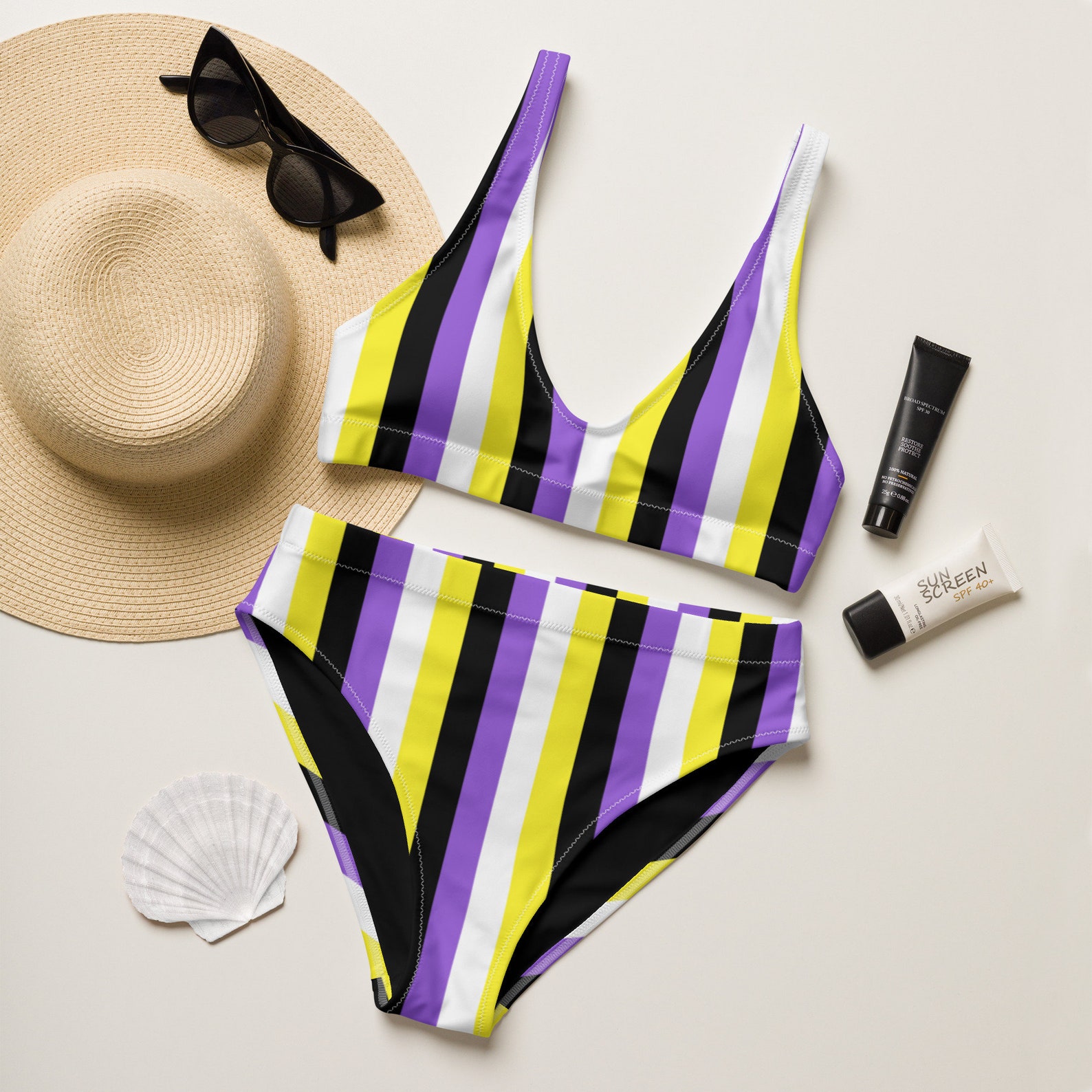 Nonbinary Pride Flag Recycled High Waisted Bikini ENBY | Etsy