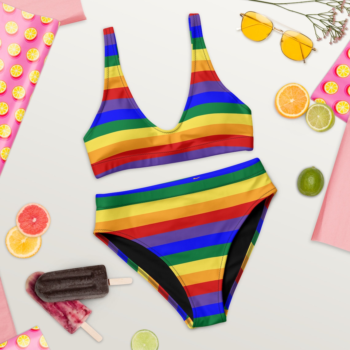 Gay Pride High Waisted Bikini Lesbian Pride Swimwear Recyled - Etsy