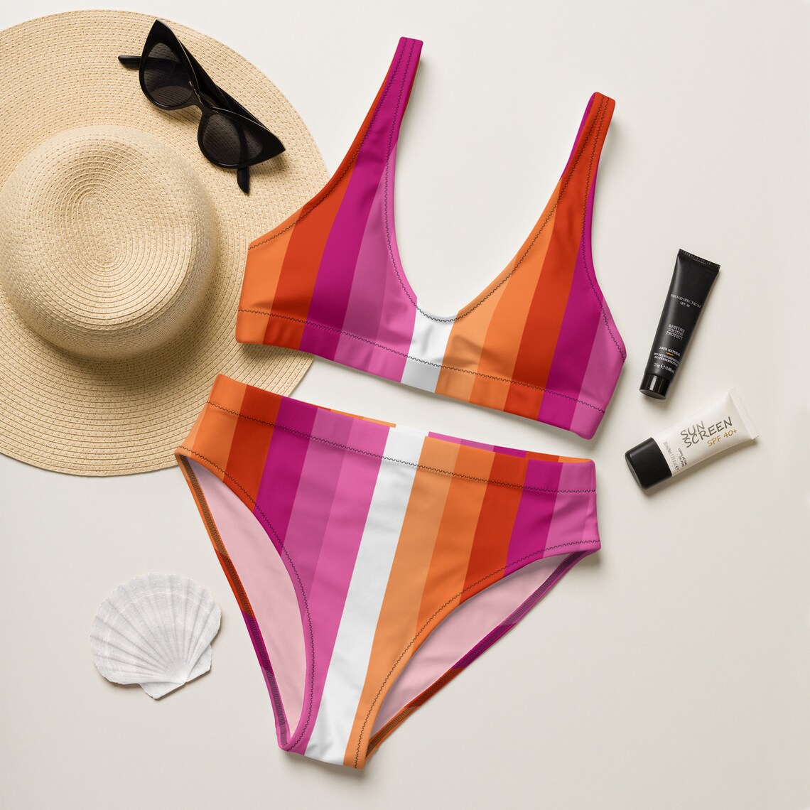Sunset Lesbian Pride Flag High Waisted Bikini Recycled | Etsy