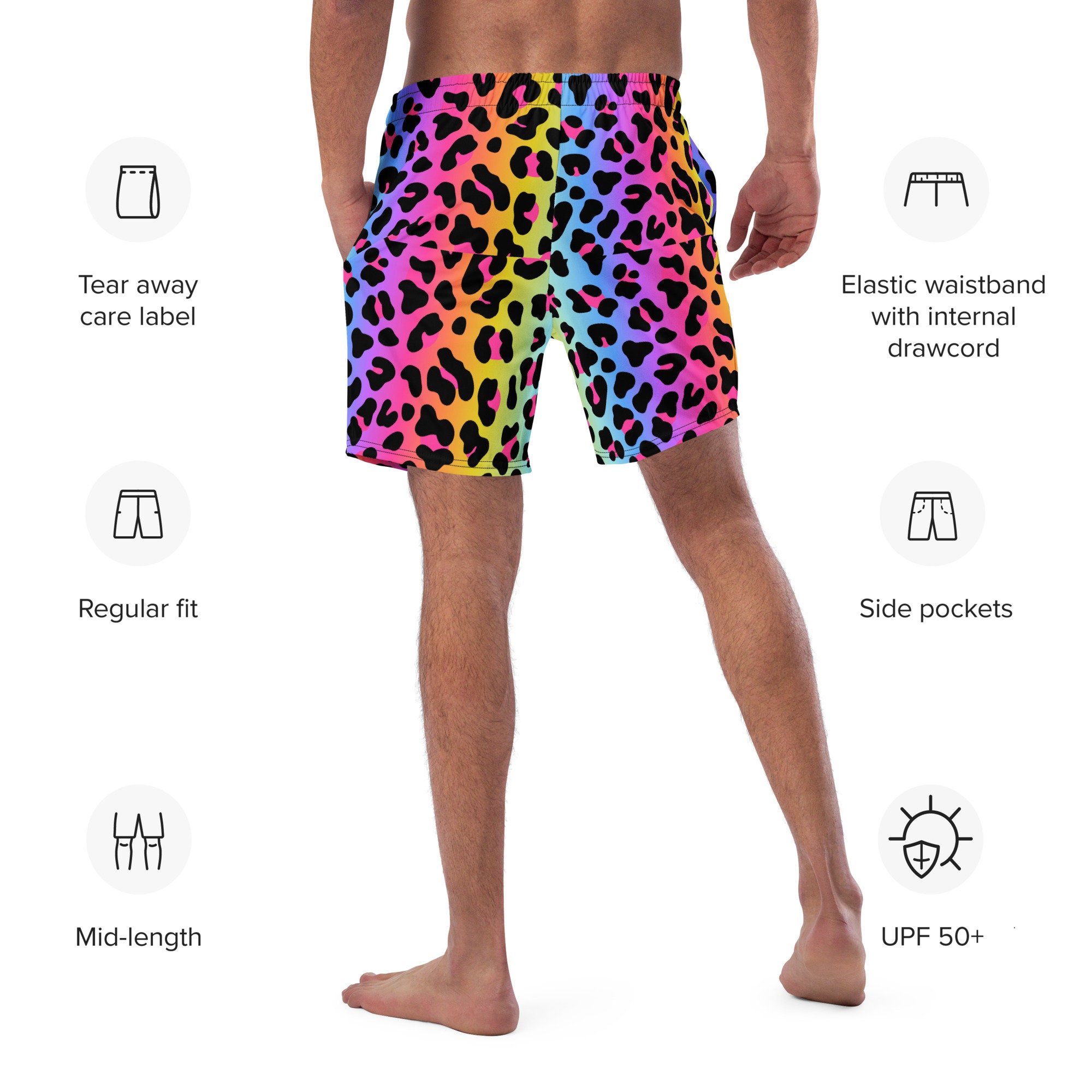 Rainbow Leopard Print Gay Pride Swim Trunks Pride Swim | Etsy