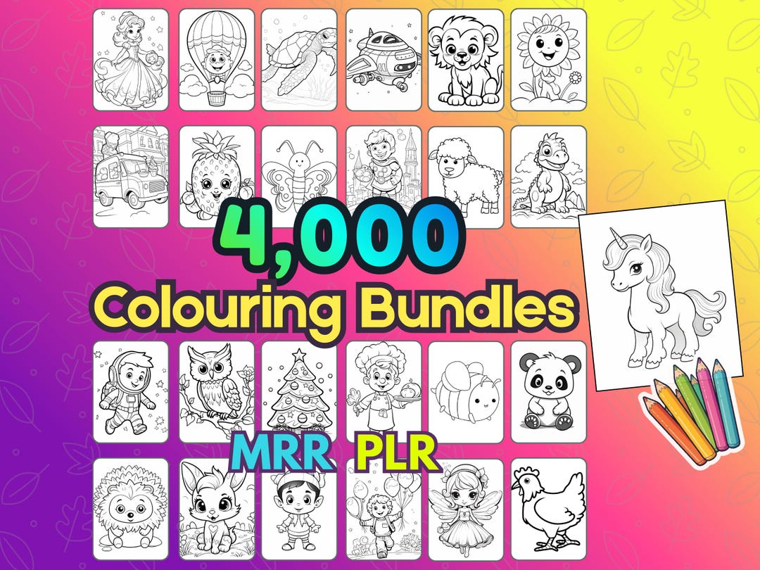 4,000 Colouring Pages, Home Activity, Mega Bundle, ABC, MRR/PLR Kids ...