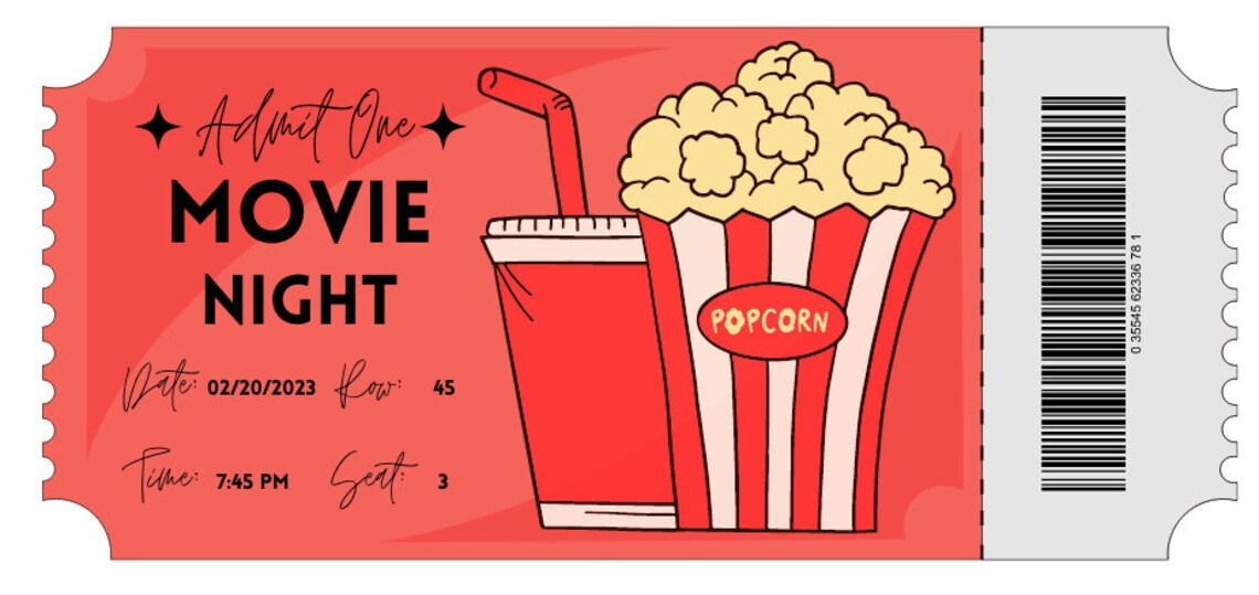 Cinema Ticket Personalised Gift for Him Movie Night Voucher Gift for ...