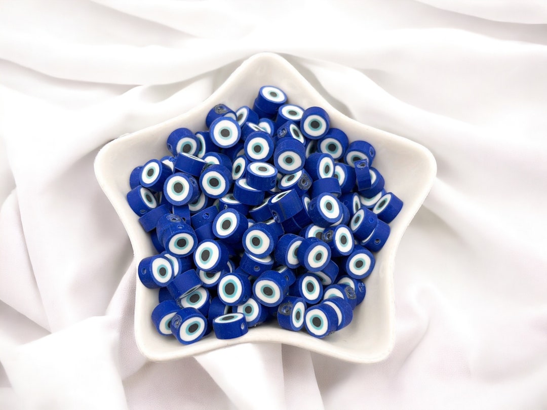 Navy Blue Polymer Clay Evil Eye Beads: Jewelry Making Supplies (40pcs ...
